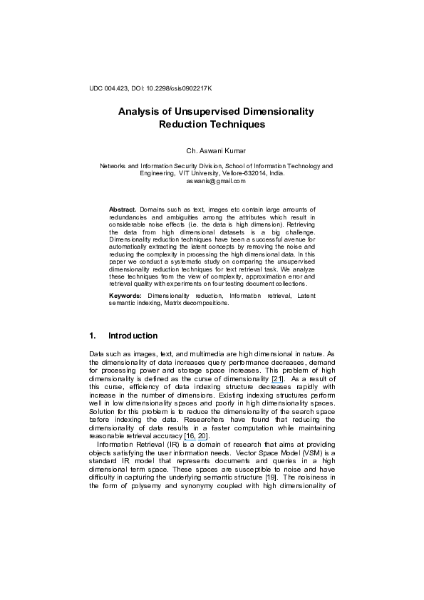 (PDF) Analysis of unsupervised dimensionality reduction techniques | Miroslav Trajanovic ...