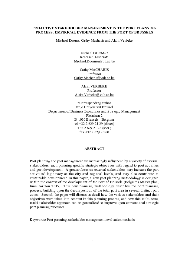 (PDF) Stakeholder Management in Port Planning