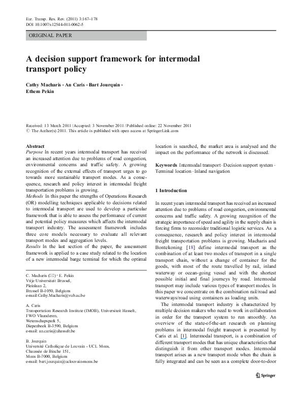 Pdf A Decision Support Framework For Intermodal Transport Policy