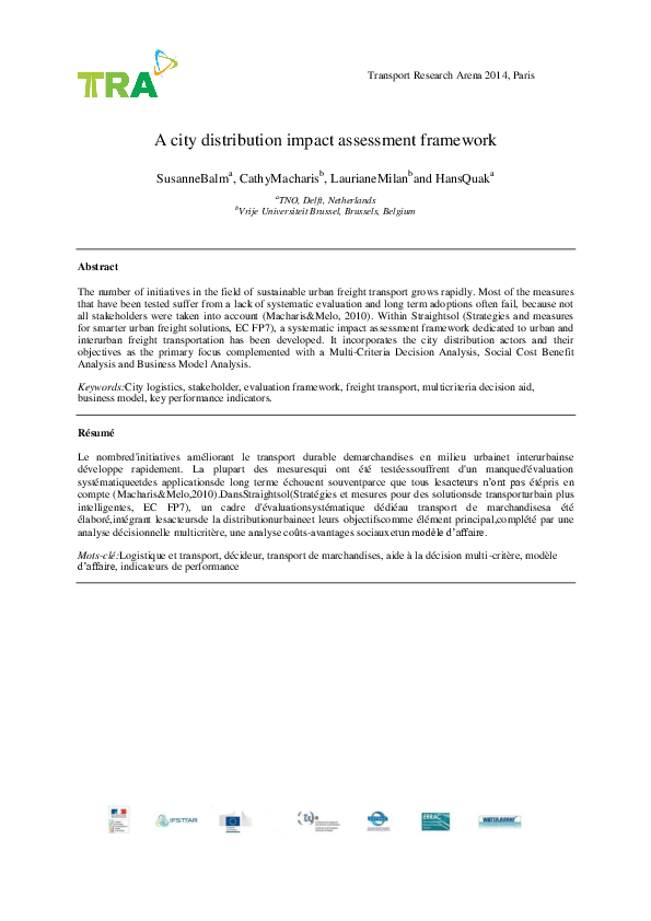 (PDF) A city distribution impact assessment framework