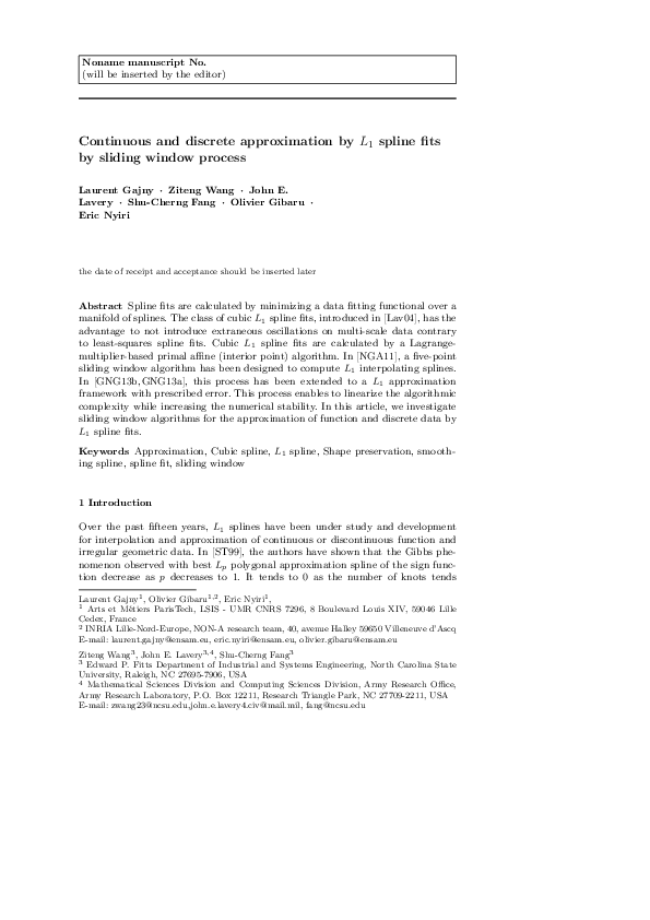 Pdf Continuous And Discrete Approximation By L1 Spline Fits By Sliding Window Process