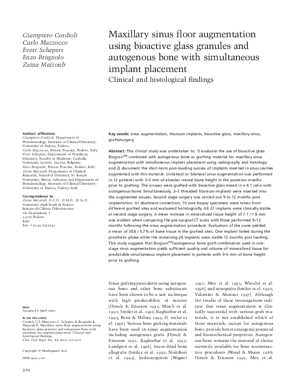 (PDF) Maxillary sinus floor augmentation using bioactive glass granules ...