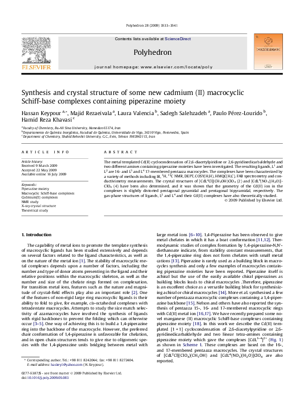 (PDF) Synthesis and crystal structure of some new cadmium (II) macrocyclic Schiff-base complexes ...