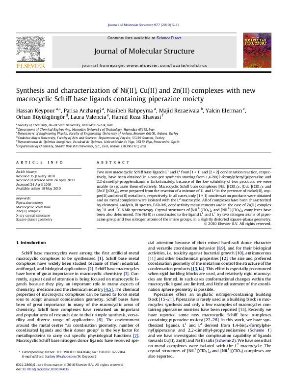(PDF) Synthesis and characterization of Ni(II), Cu(II) and Zn(II) complexes with new macrocyclic ...