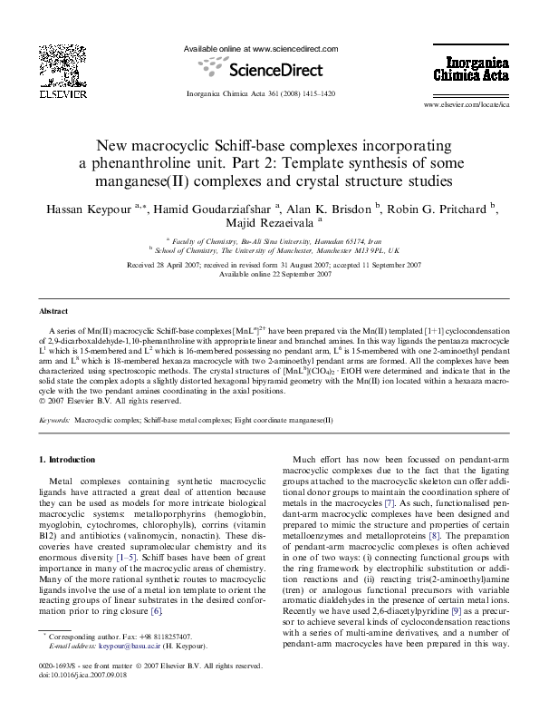 (PDF) New macrocyclic Schiff-base complexes incorporating a phenanthroline unit. Part 2 ...