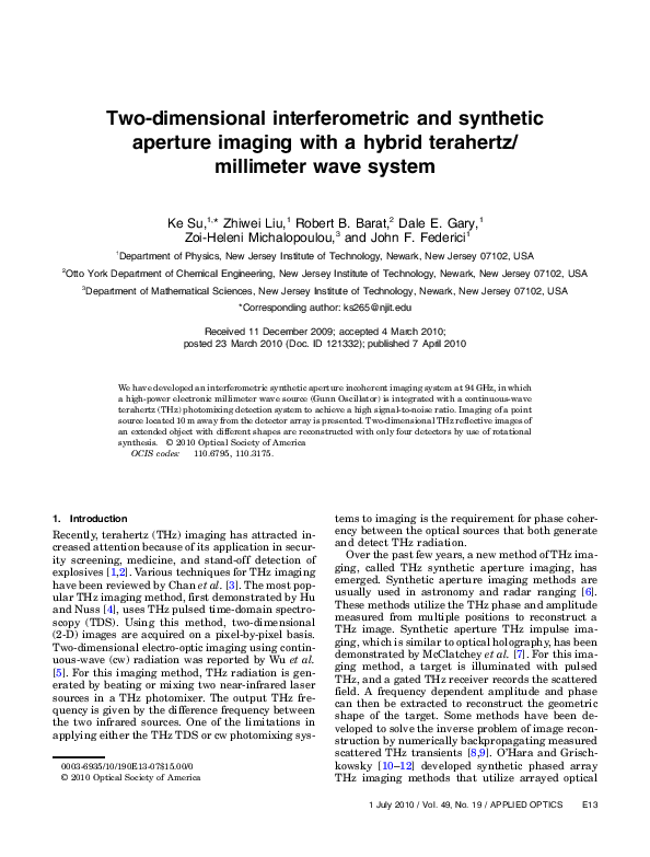 (PDF) Two-dimensional interferometric and synthetic aperture imaging with a hybrid terahertz ...