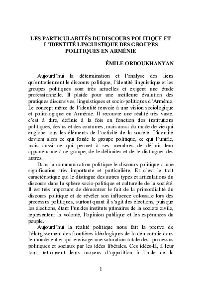 (PDF) LES PARTICULARITÉS DU DISCOURS POLITIQUE ET L'IDENTITÉ ...