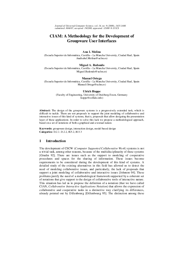 (PDF) CIAM: A Methodology for the Development of Groupware User Interfaces