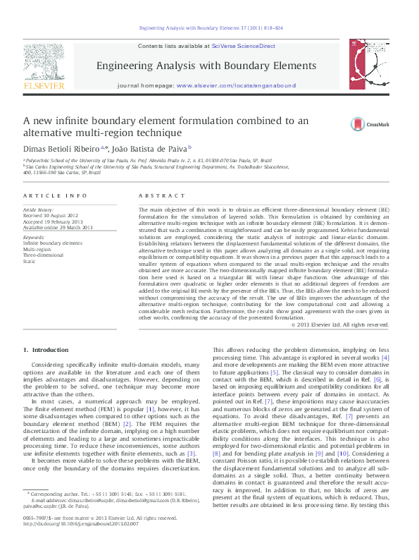 (PDF) A new infinite boundary element formulation combined to an alternative multi-region technique