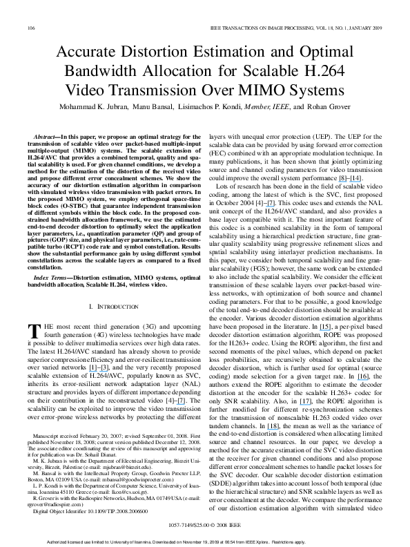Pdf Accurate Distortion Estimation And Optimal Bandwidth Allocation For Scalable H 264 Video