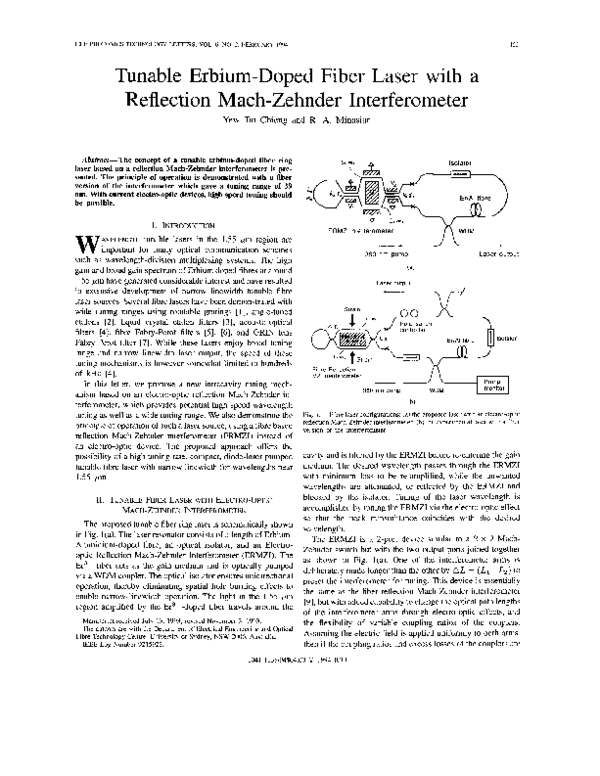 (PDF) Tunable erbium-doped fiber laser with a reflection Mach-Zehnder interferometer