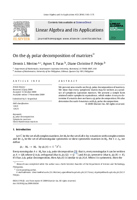 (PDF) On the polar decomposition of matrices