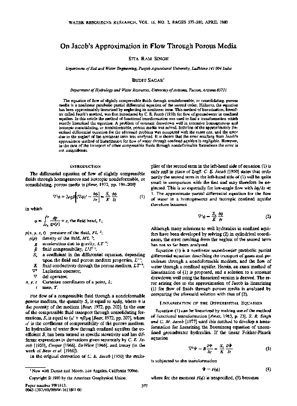 (PDF) On Jacob's Approximation in Flow Through Porous Media