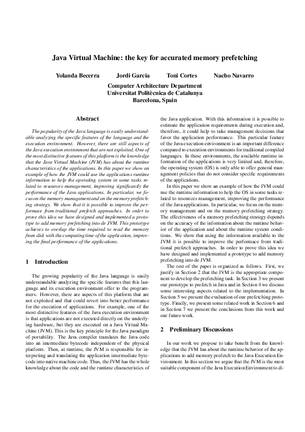 (PDF) Java Virtual Machine: the key for accurated memory prefetching