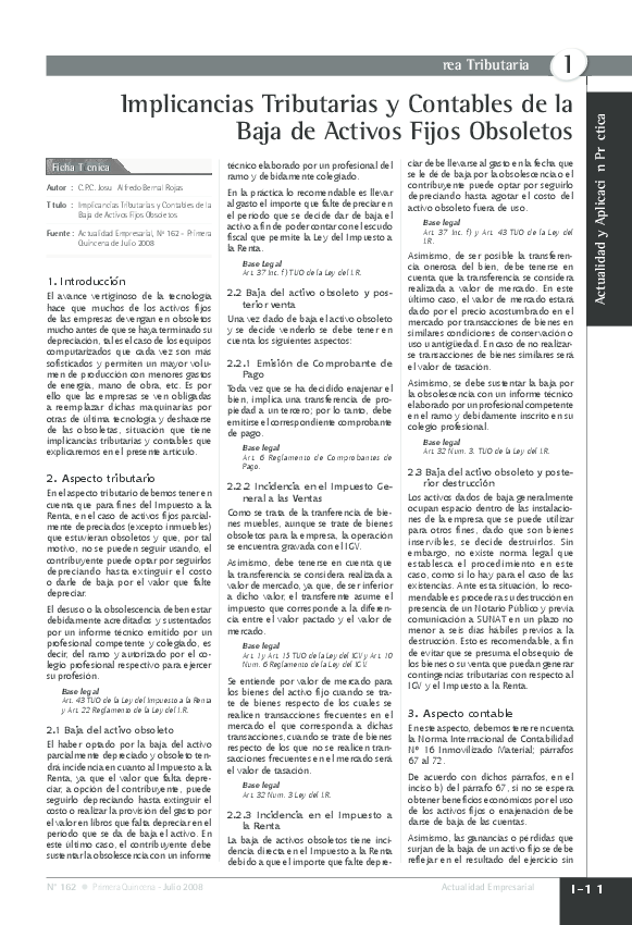 (PDF) I-11 Implicancias Tributarias y Contables de la Baja de Activos ...