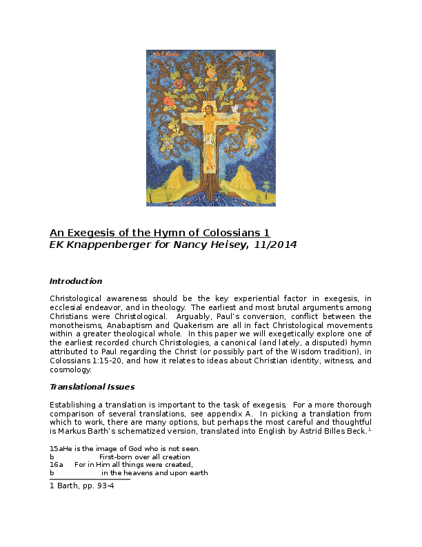 (DOC) The Cosmic Christology of Col. 1:15-20; an exegesis