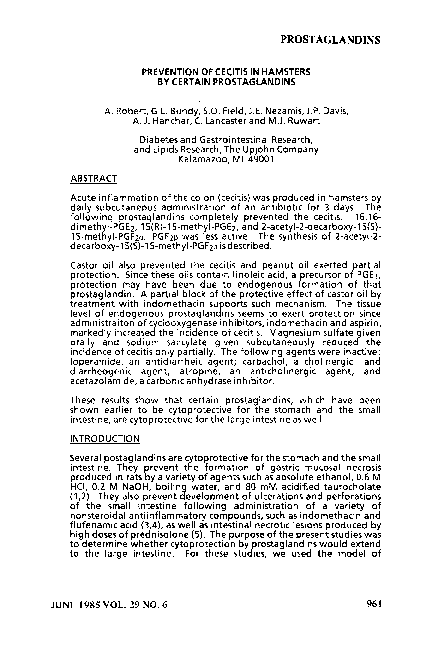 (PDF) Prevention of cecitis in hamsters by certain prostaglandins