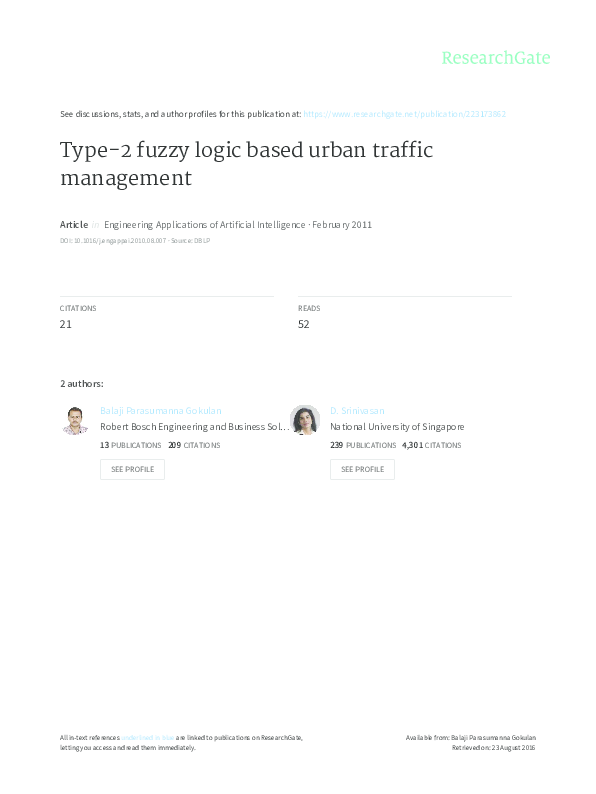 Pdf Fuzzy Logic Based Urban Traffic Management