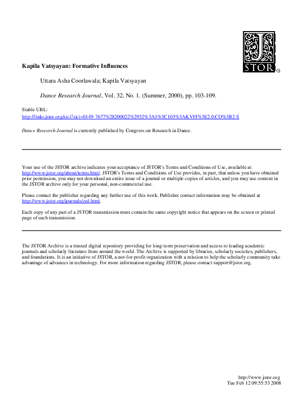 (PDF) Kapila Vatsyayan: Formative Influences