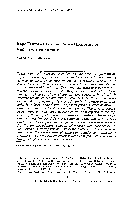 (PDF) Rape fantasies as a function of exposure to violent sexual stimuli