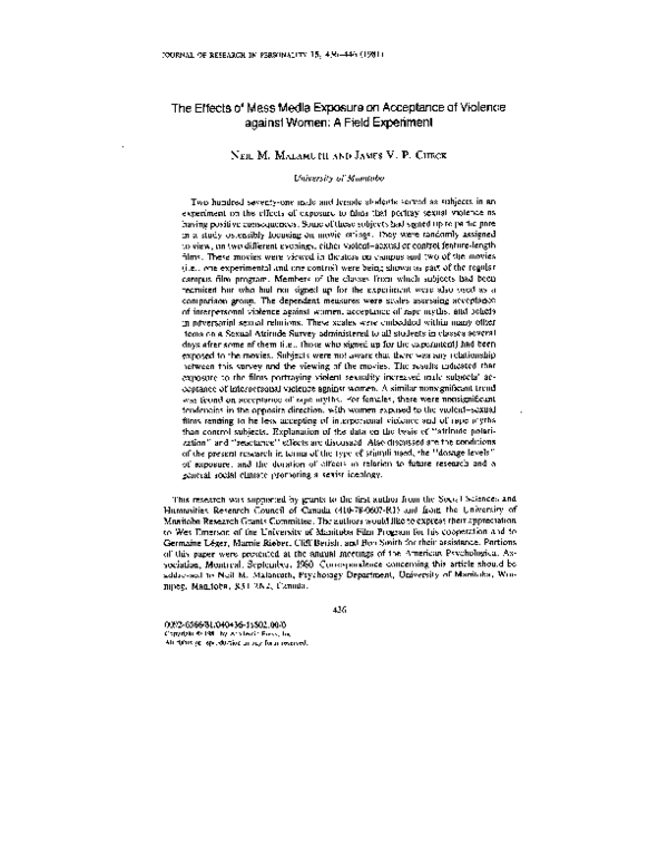 (PDF) The effects of mass media exposure on acceptance of violence ...