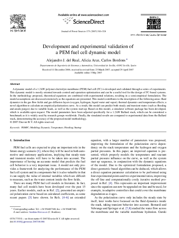 (PDF) Development and experimental validation of a PEM fuel cell dynamic model