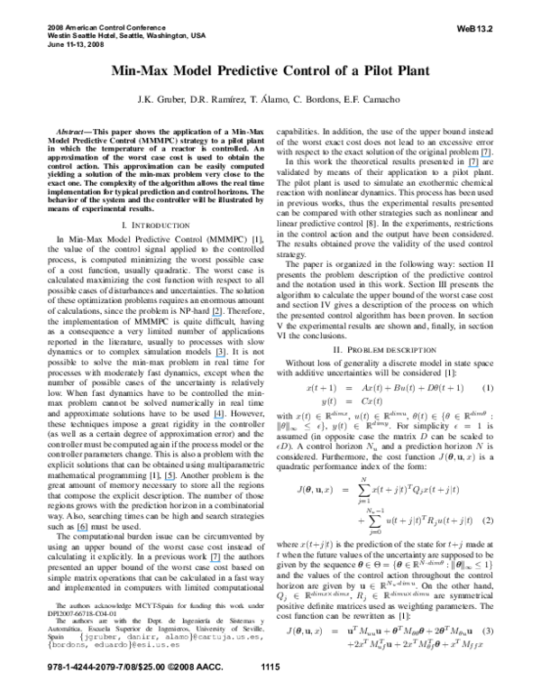 (PDF) Min-Max Model Predictive Control of a pilot plant