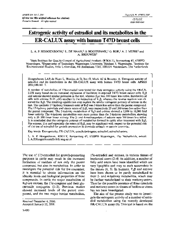 (PDF) Estrogenic activity of estradiol and its metabolites in the ER ...