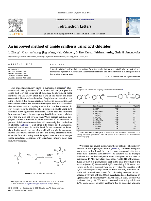(PDF) An improved method of amide synthesis using acyl chlorides