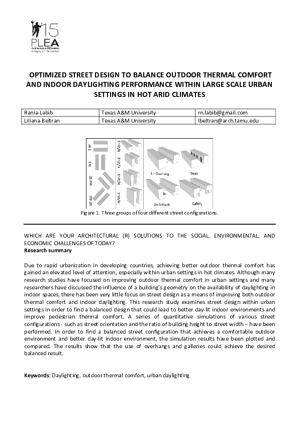 (PDF) OPTIMIZED STREET DESIGN TO BALANCE OUTDOOR THERMAL COMFORT AND ...
