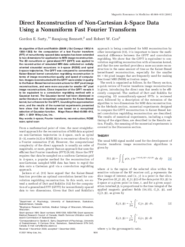 (PDF) Direct Reconstruction of Non-Cartesian k-Space Data Using a ...