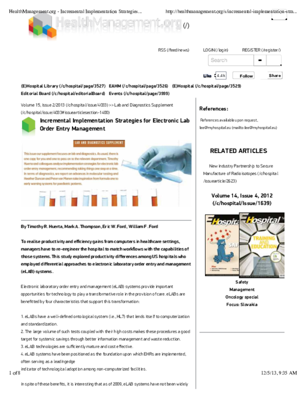 (PDF) Incremental Implementation Strategies for Electronic Lab Order ...