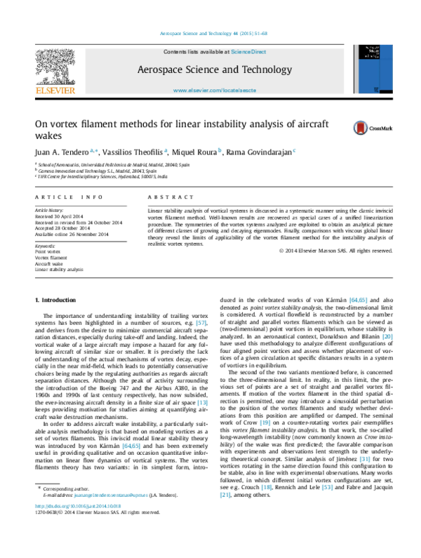 (PDF) 2015 - On vortex filament methods for linear instability analysis of aircraft wakes ...