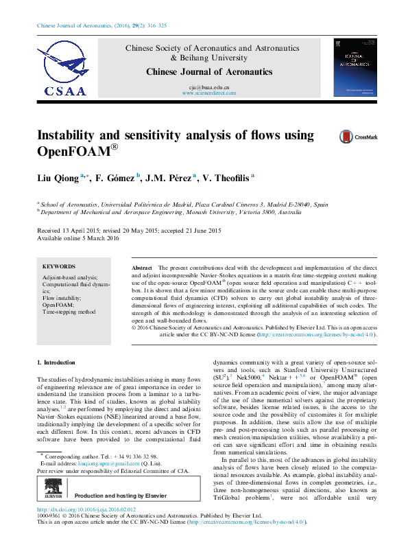 (PDF) 2016 - Instability and sensitivity analysis of flows using OpenFOAM