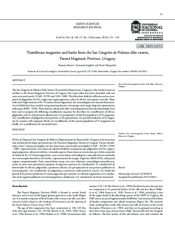 (PDF) Titaniferous magnetite and barite from the San Gregorio de ...