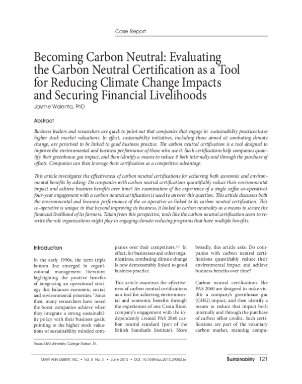 (PDF) Becoming Carbon Neutral: Evaluating the carbon neutral ...