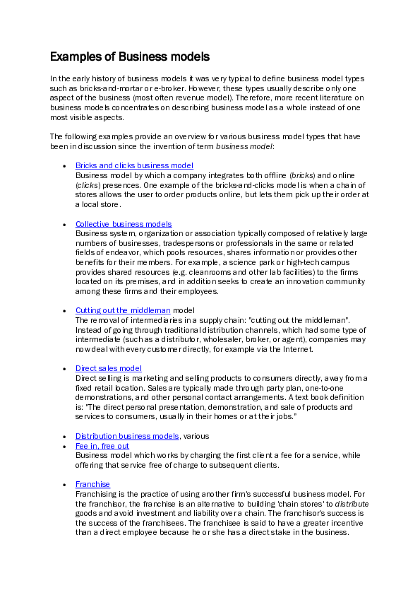 (PDF) Examples of Business models
