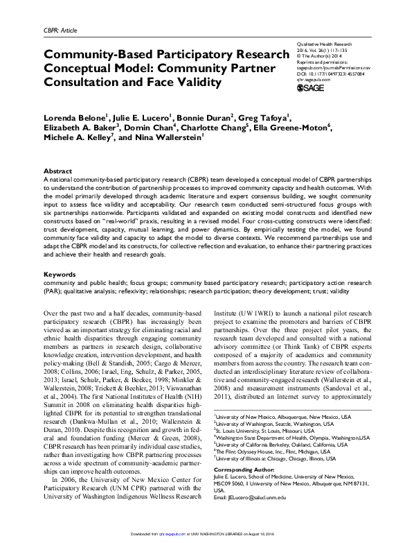 (PDF) Community-Based Participatory Research Conceptual Model ...