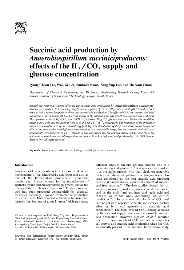 (PDF) Succinic acid production by Anaerobiospirillum succiniciproducens ...