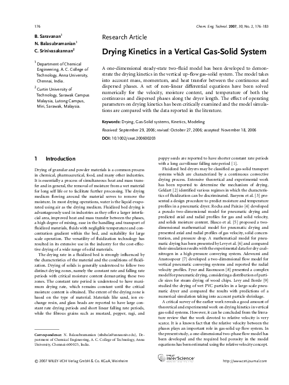 (PDF) Drying Kinetics in a Vertical Gas-Solid System
