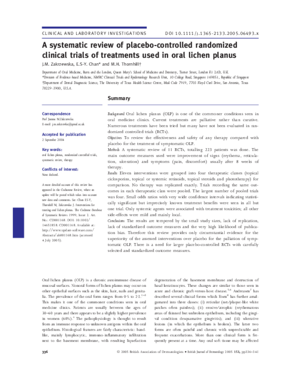 (PDF) A systematic review of placebo-controlled randomized clinical trials of treatments used in ...