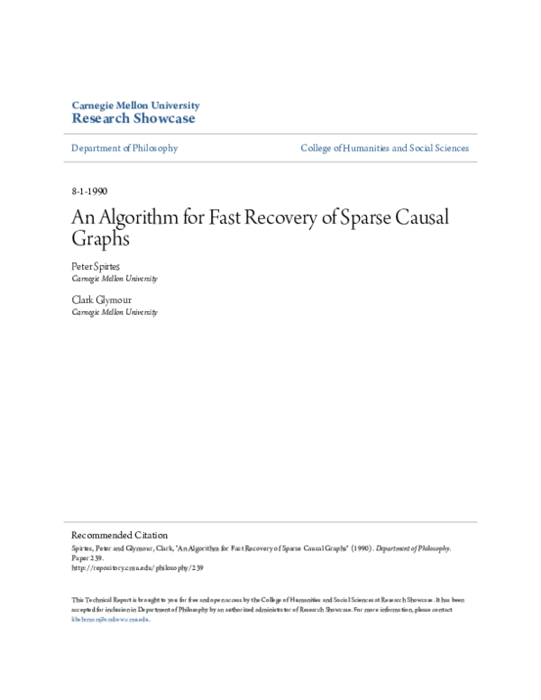 Pdf An Algorithm For Fast Recovery Of Sparse Causal Graphs