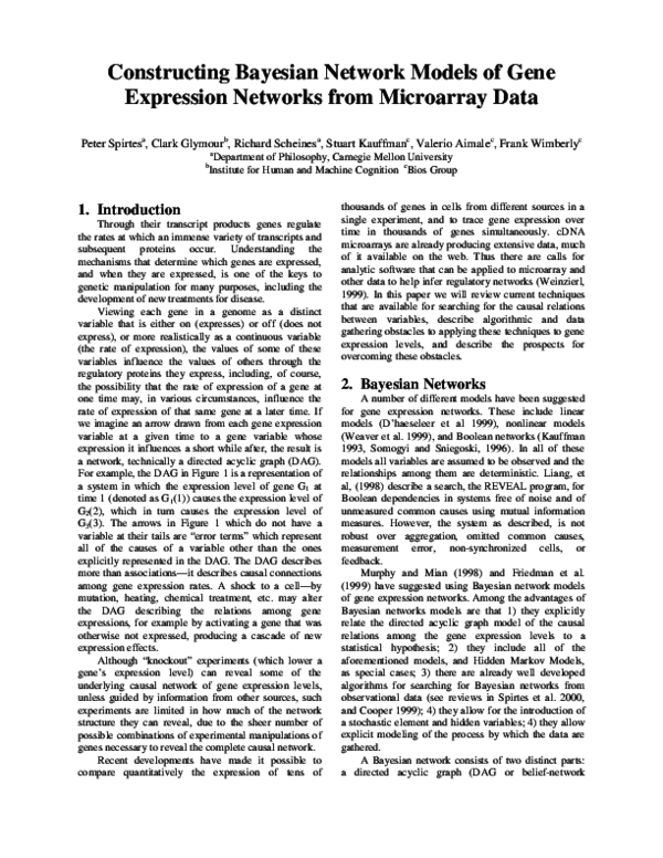 Pdf Constructing Bayesian Network Models Of Gene Expression Networks From Microarray Data 