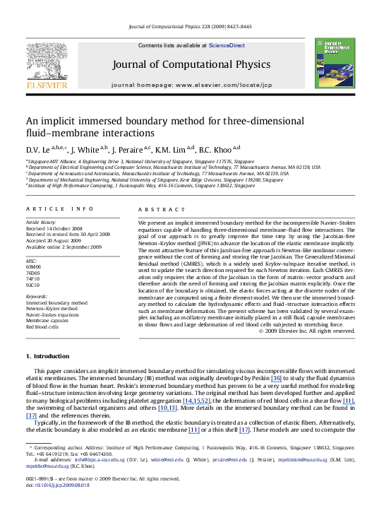 (PDF) An implicit immersed boundary method for three-dimensional fluid–membrane interactions