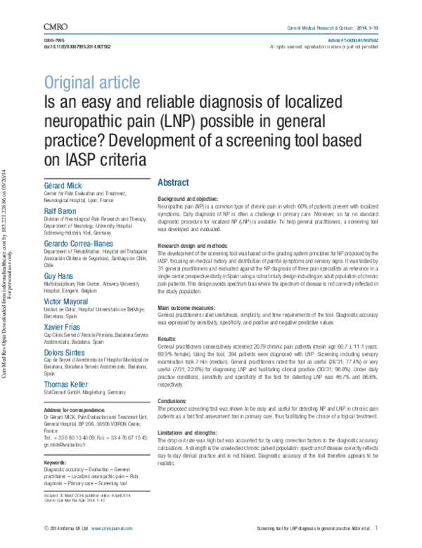 (PDF) Is an easy and reliable diagnosis of localized neuropathic pain ...