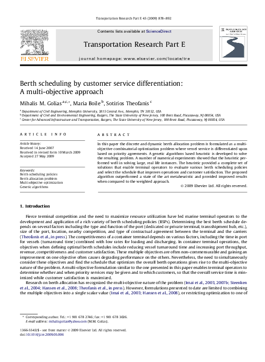 (PDF) Berth scheduling by customer service differentiation: A multi ...