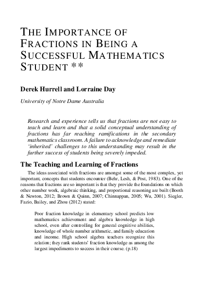 (PDF) The Importance of Fractions in being a successful mathematics student
