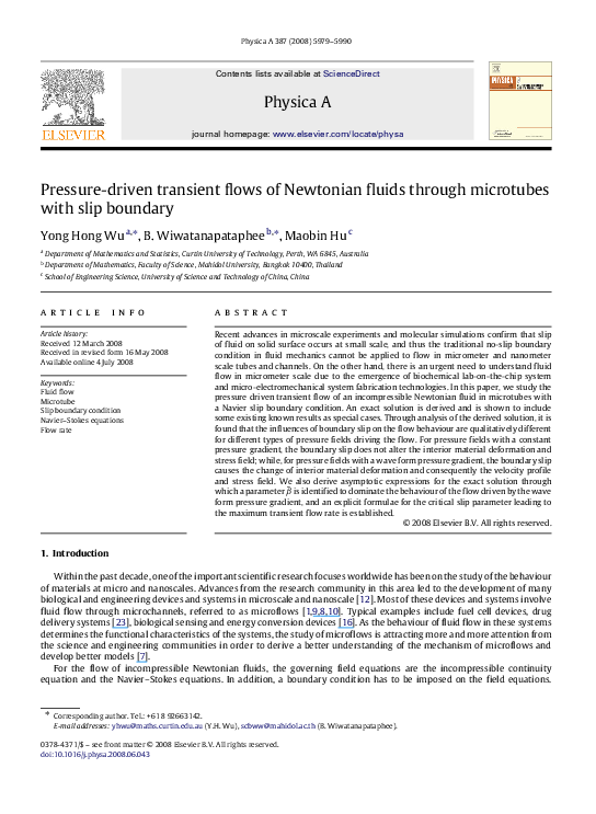 (PDF) Pressure-driven transient flows of Newtonian fluids through ...