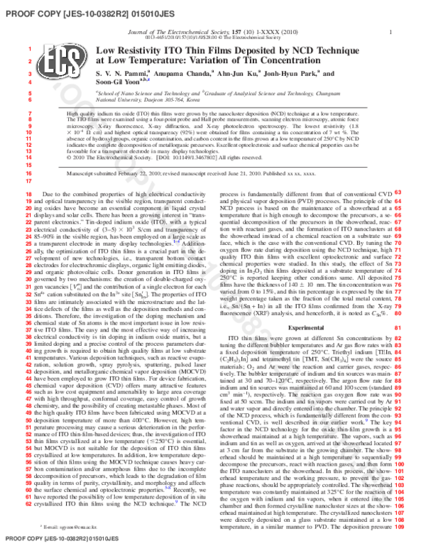 (PDF) Low Resistivity ITO Thin Films Deposited by NCD Technique at Low Temperature: Variation of ...