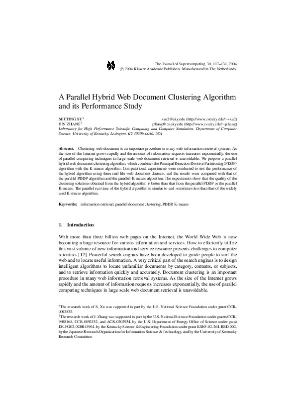 Pdf A Parallel Hybrid Web Document Clustering Algorithm And Its